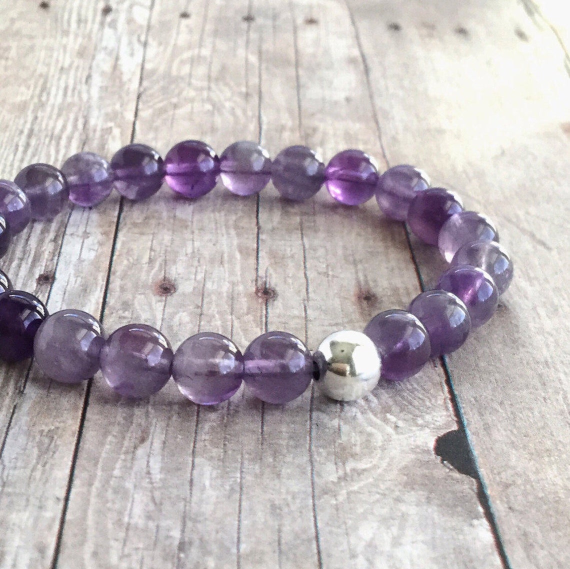 Natural Amethyst Bracelet | Round Purple Stone Jewelry | Sterling ...