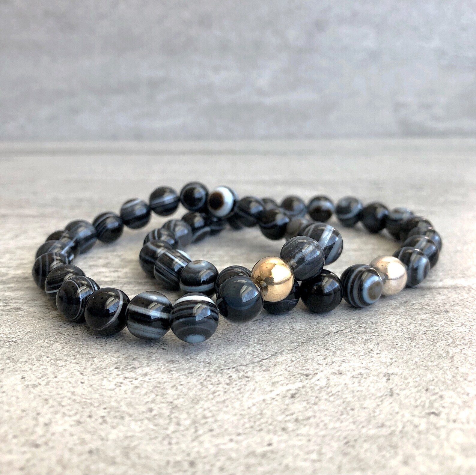 Black Bead Bracelet Men's Women's Natural Stone - Etsy