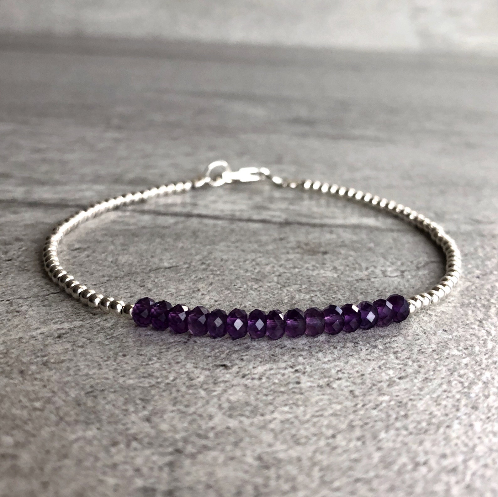 Purple Amethyst Bracelet | Tiny Silver or Gold Beads | Dainty Delicate ...