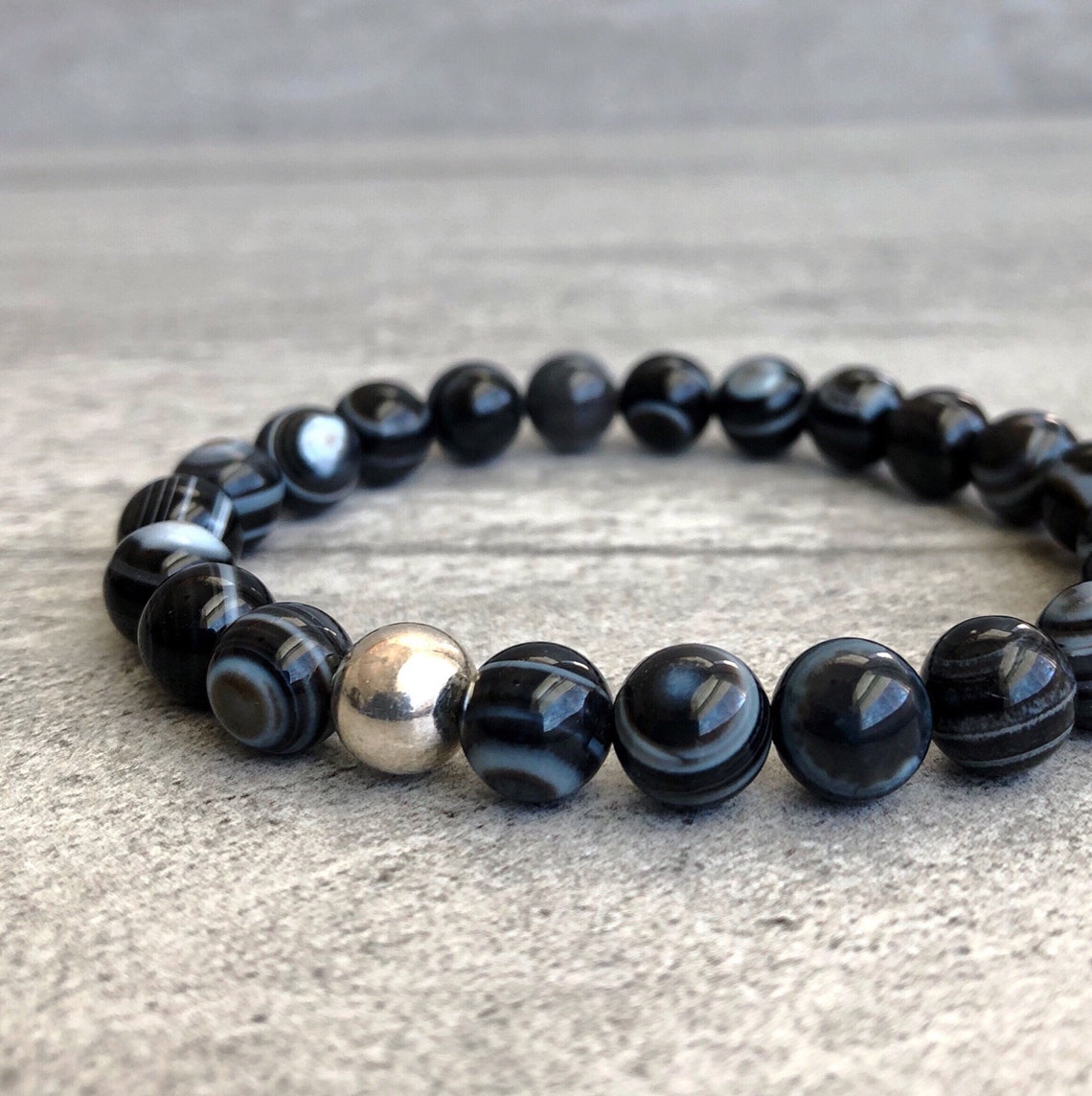 Black Bead Bracelet Men's Women's Natural Stone - Etsy