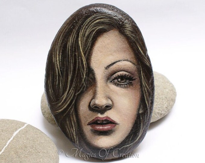 Unique Table Decor and Paperweight, Original Girl Portrait Painting on ...