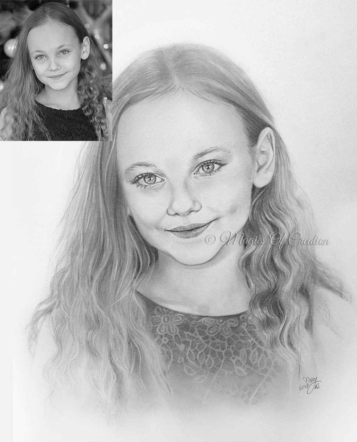 Custom Portrait Drawing From Photo Custom Graphite Pencil | Etsy