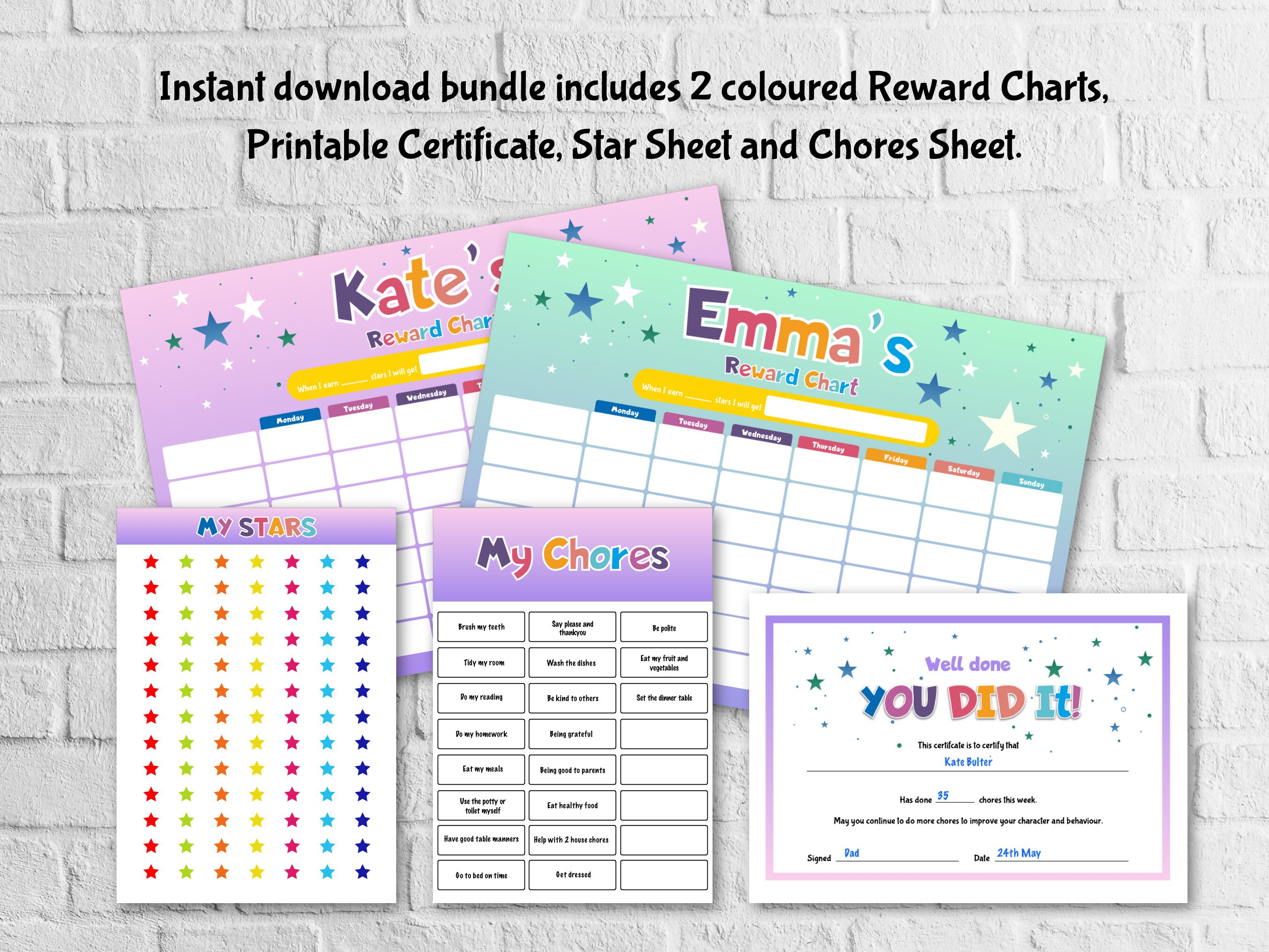 Printable Personalised Girls Reward Chart Template - Etsy