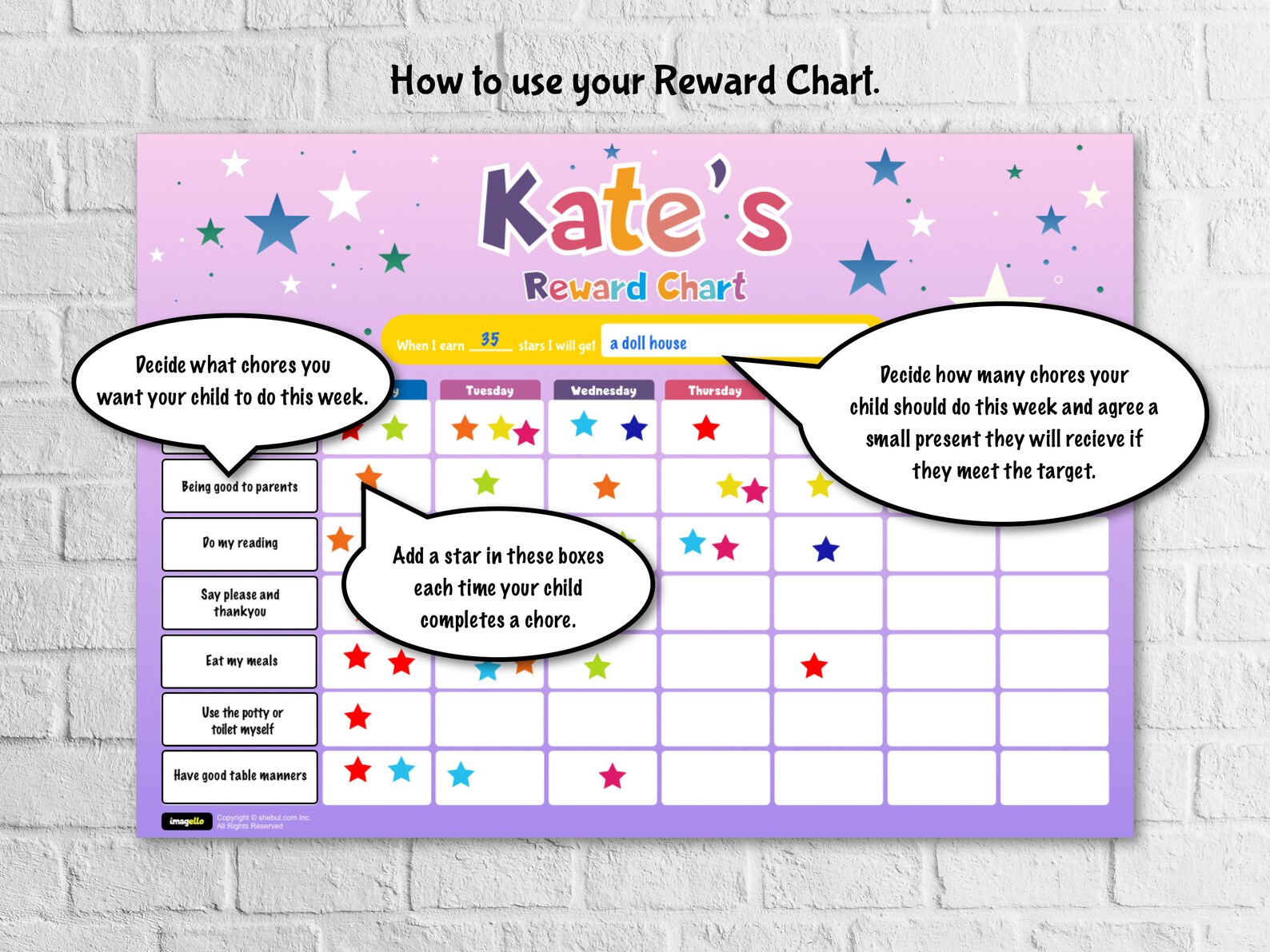Printable Personalised Girls Reward Chart Template - Etsy