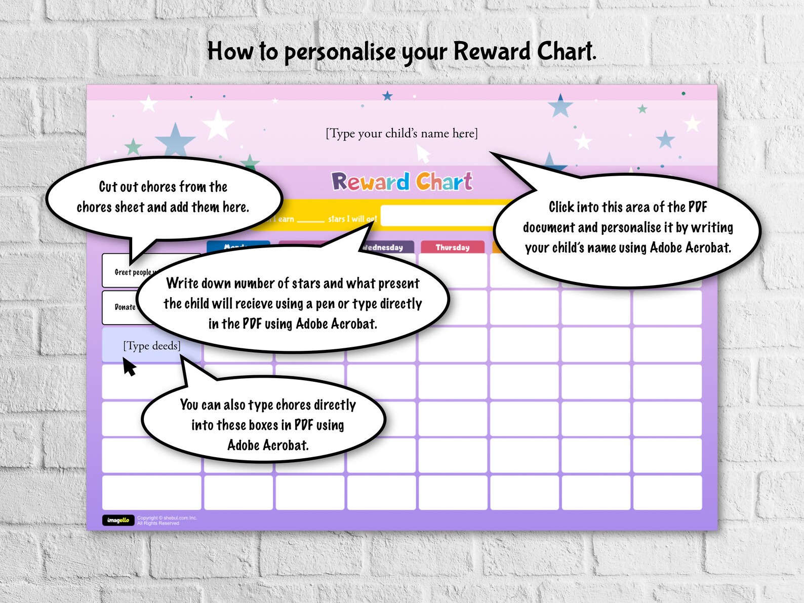Printable Personalised Girls Reward Chart Template - Etsy