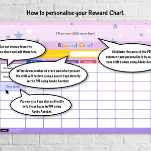 Printable Personalised Girls Reward Chart Template - Etsy