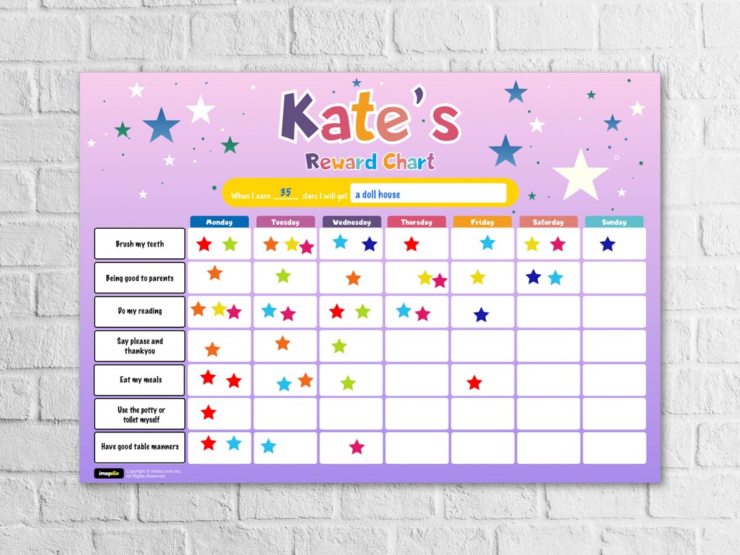 Printable Personalised Girls Reward Chart Template - Etsy