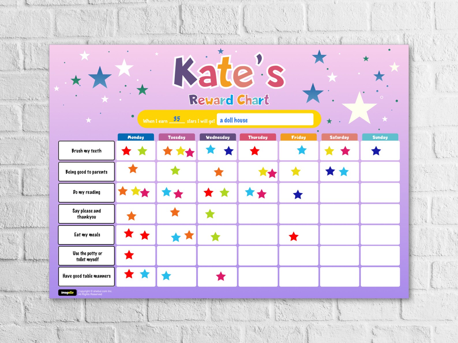 Printable Personalised Girls Reward Chart Template - Etsy