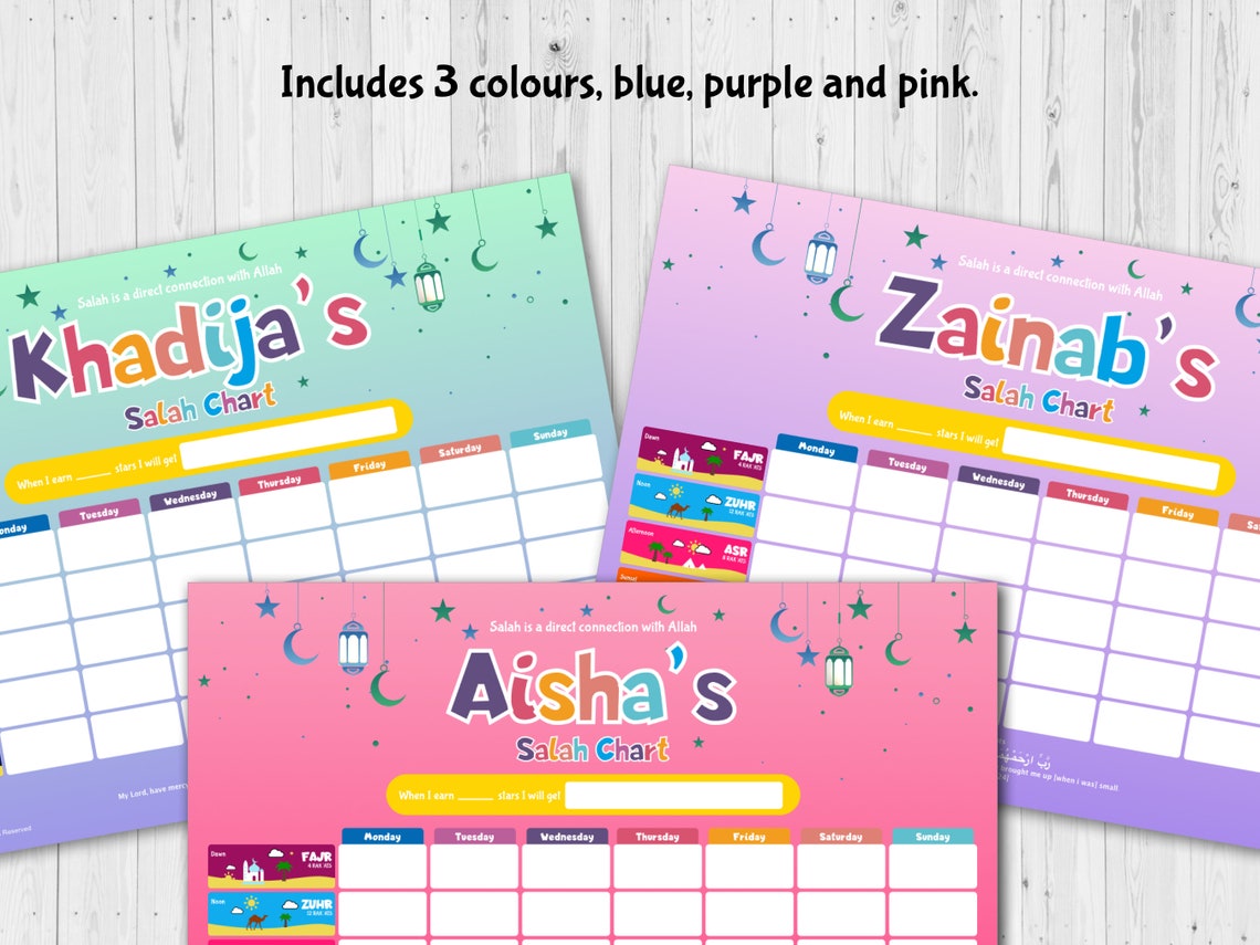 Muslim Girls Prayer Chart Salah Tracker Printable Prayer - Etsy Finland