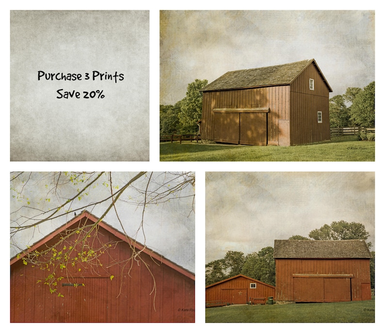 Rustic Red Barn Prints, Farmhouse Decor, Set of 3 Art Prints, Kitchen ...