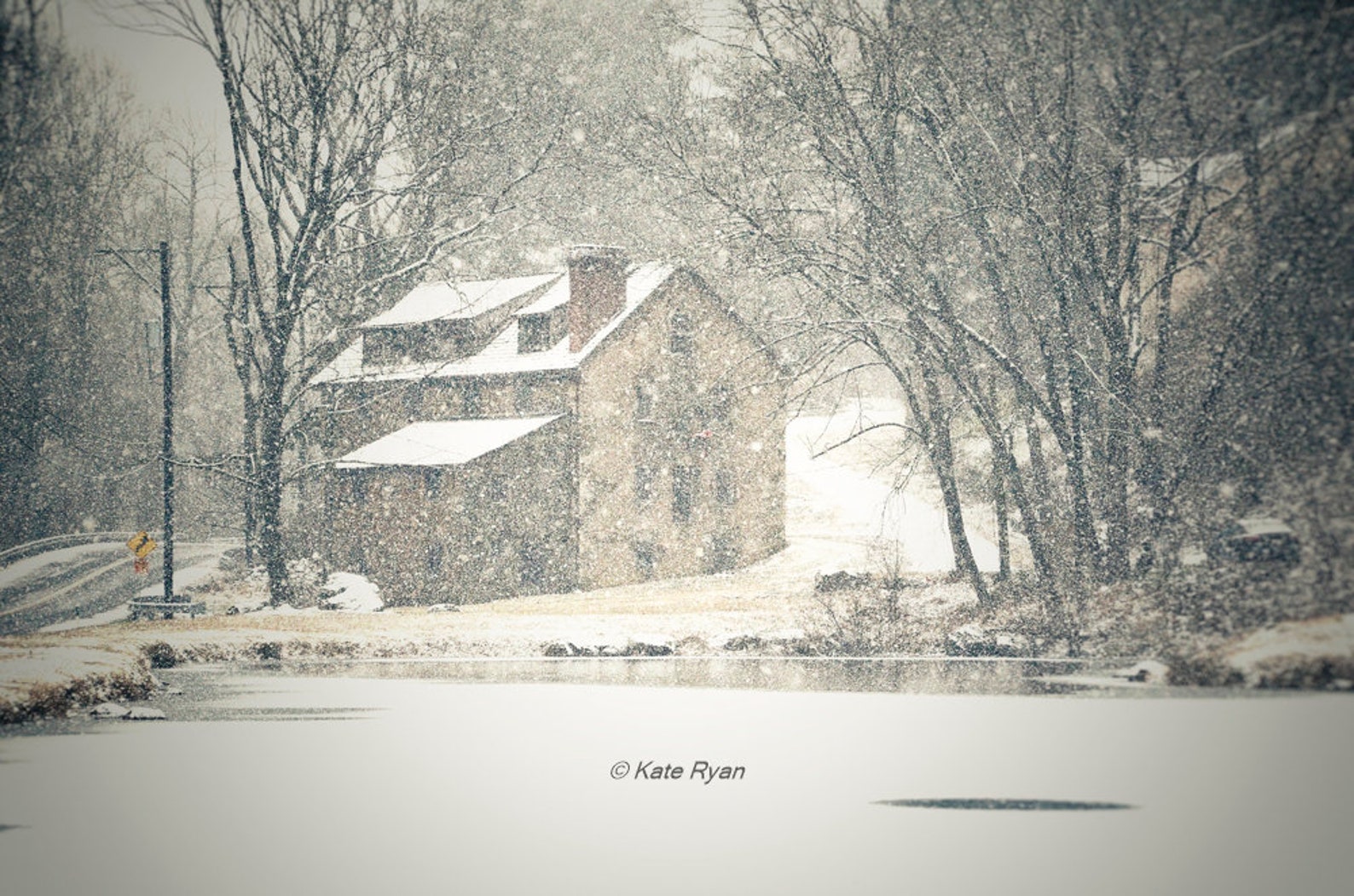Old Stone Farmhouse in Winter, Winter Snow Landscape, Winter Scene Wall ...