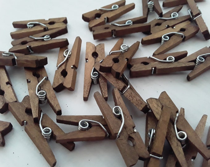 Mini Dark Wood Clothes Pins: 1" Spring Clamps - Set of 5 - Etsy