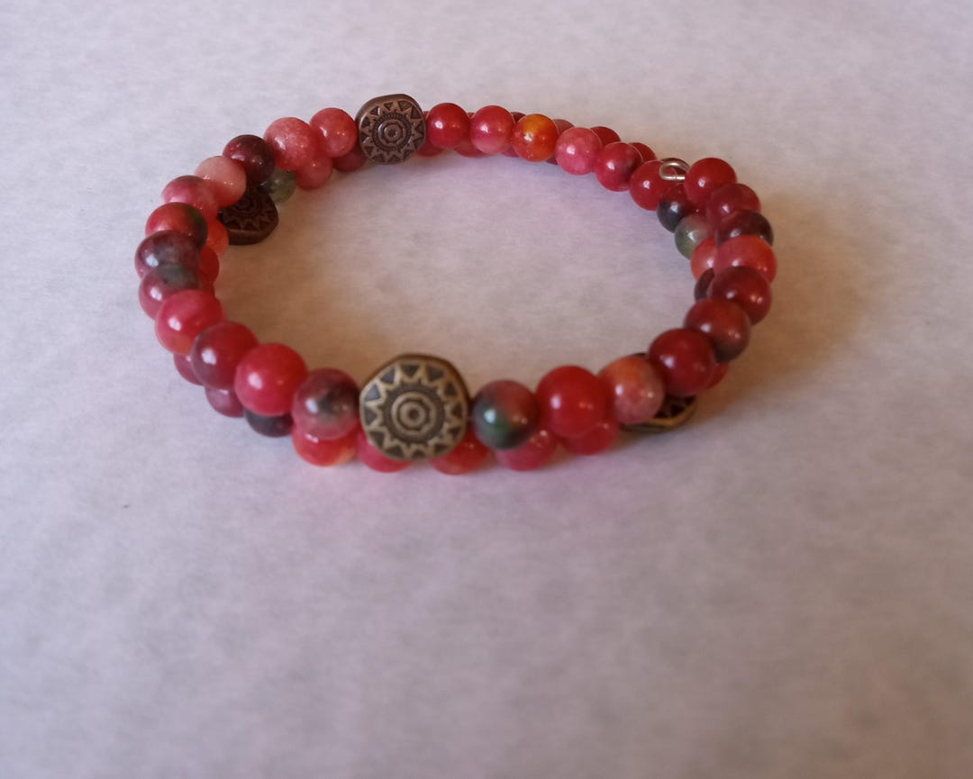 Muti Tone Cranberry Bead and Sunburst Bracelet, Memory Wire Bracelet ...