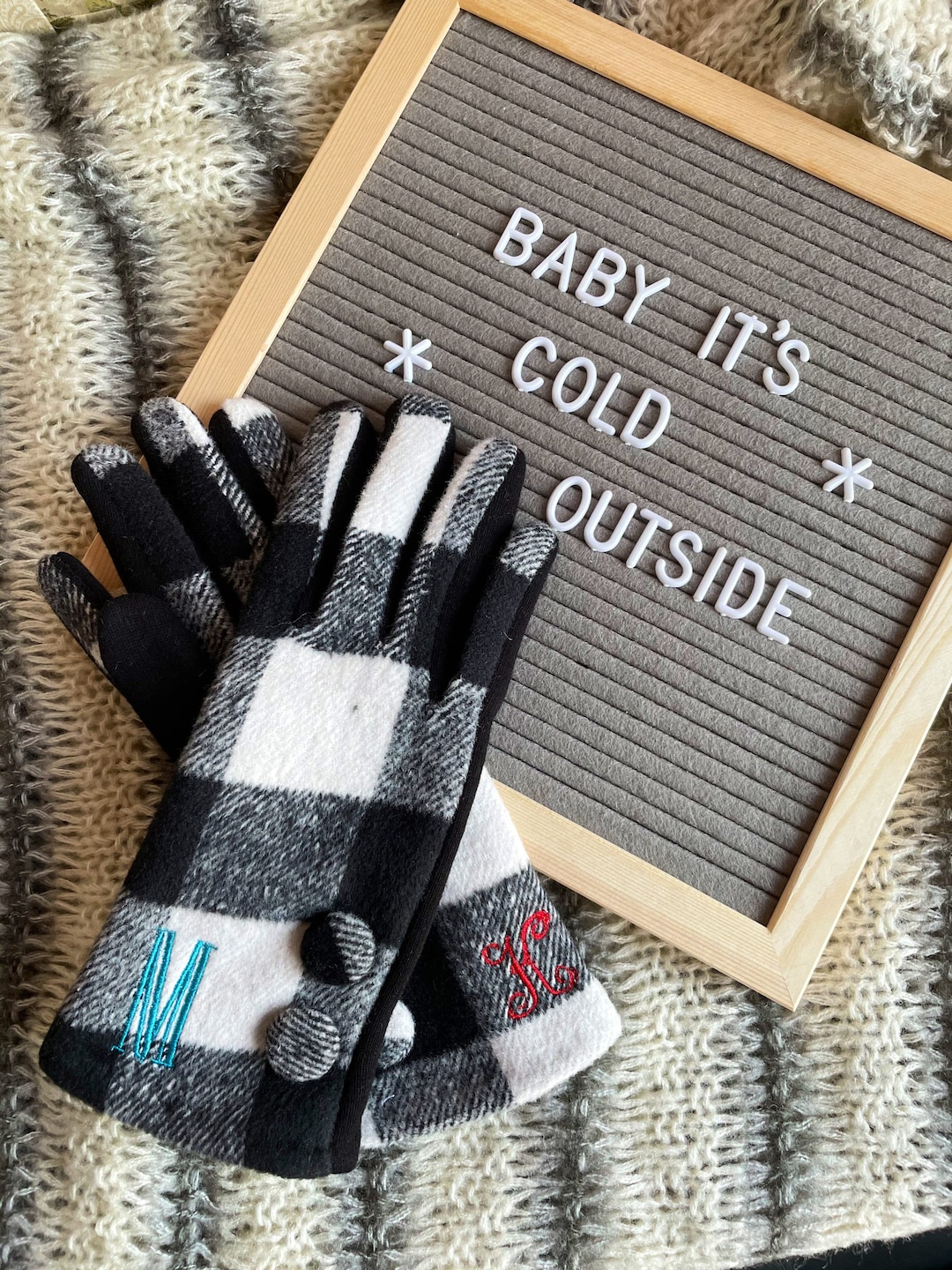 Monogrammed Gloves Embroidered Plaid - Etsy