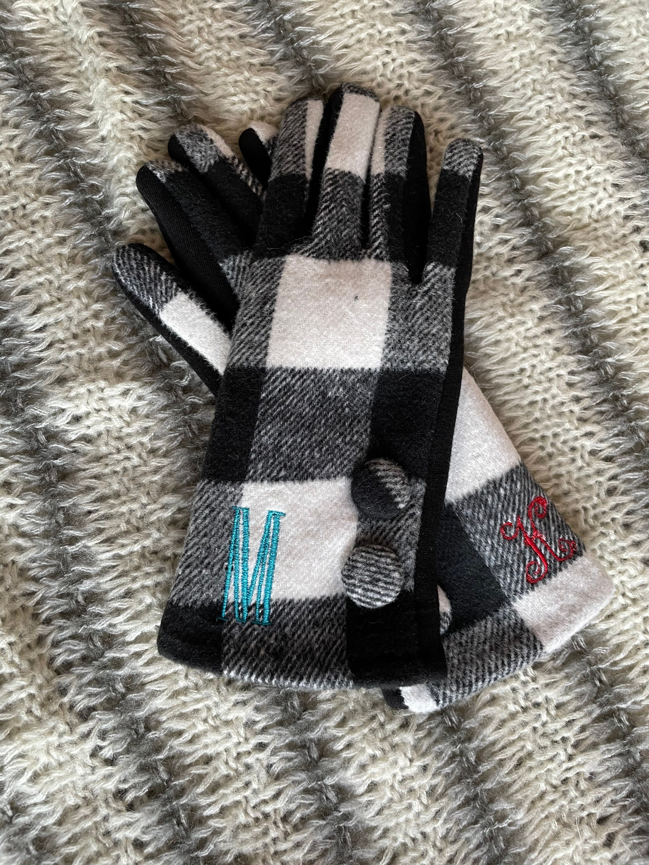 Monogrammed Gloves Embroidered Plaid | Etsy