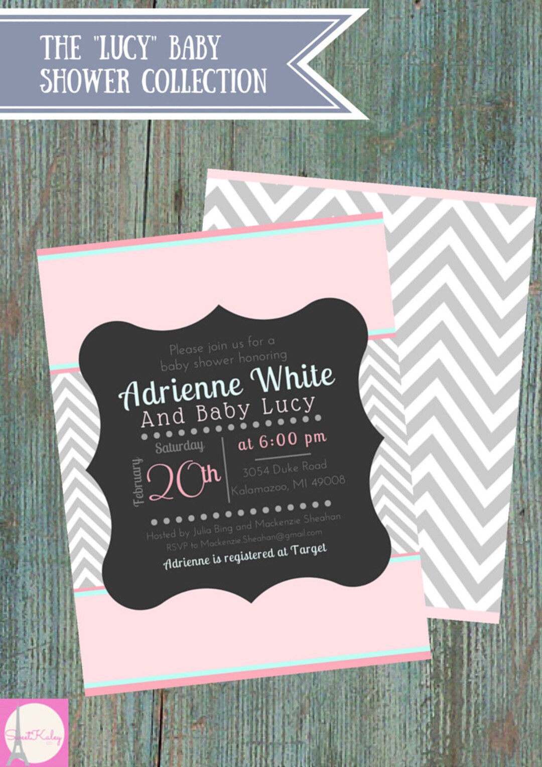 Pink, Teal, White Chevron Baby Girl Shower Customizable and ...