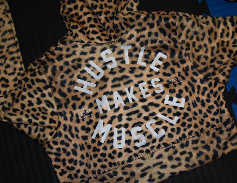 L-bomb Leopard Print hustle Makes Muscle Sporty Cropped Hoodie S - Etsy