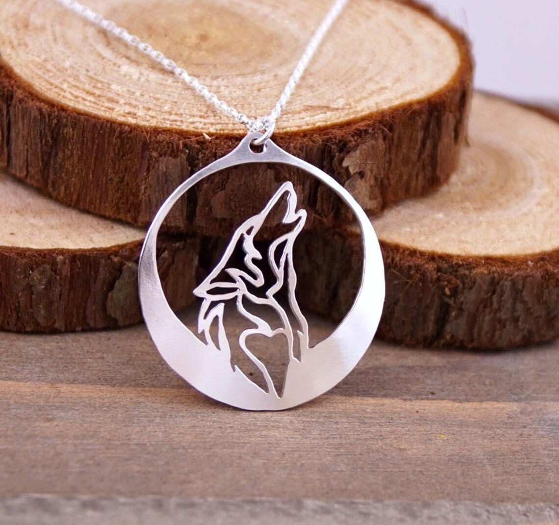 Howling Wolf Sterling Silver Hand Cut Pendant Necklace - Etsy