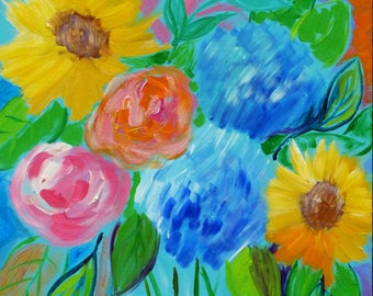 Whimsical flower art | Etsy