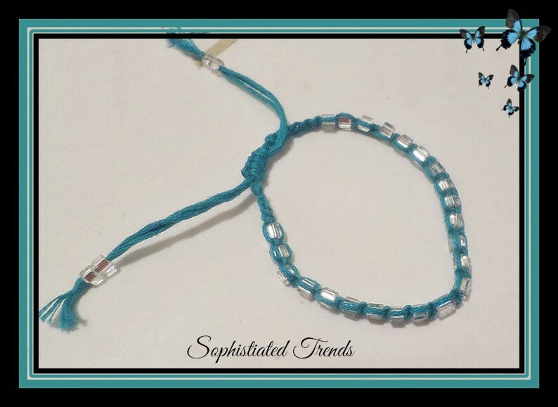 Turquesa azul cristal ajustable Macrame pulsera trenzada / - Etsy España