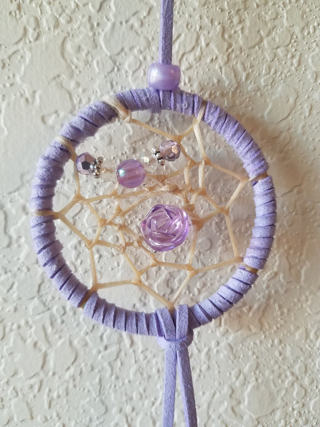 4030 - Lilac Leather Dreamcatcher Key Ring: Purple Flower & Crystal ...