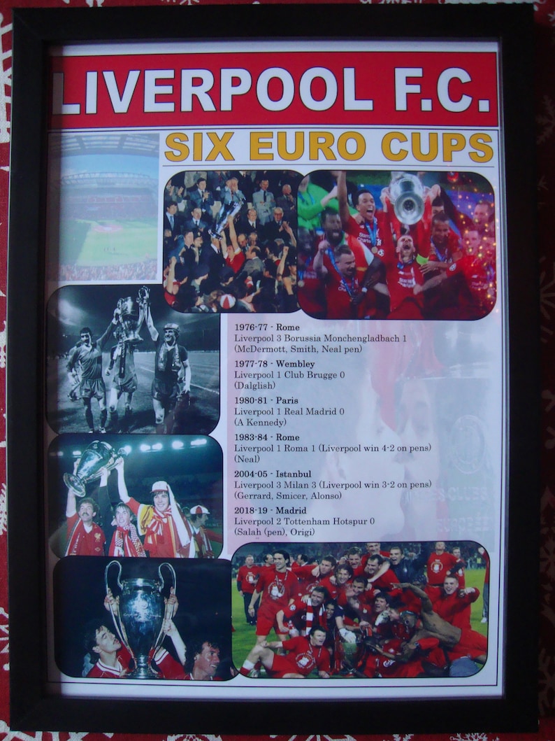Liverpool FC Six European Cups Updated 2019 Souvenir Print - Etsy UK