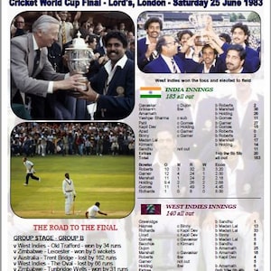 India 1983 ICC Cricket World Cup Winners Souvenir Print - Etsy