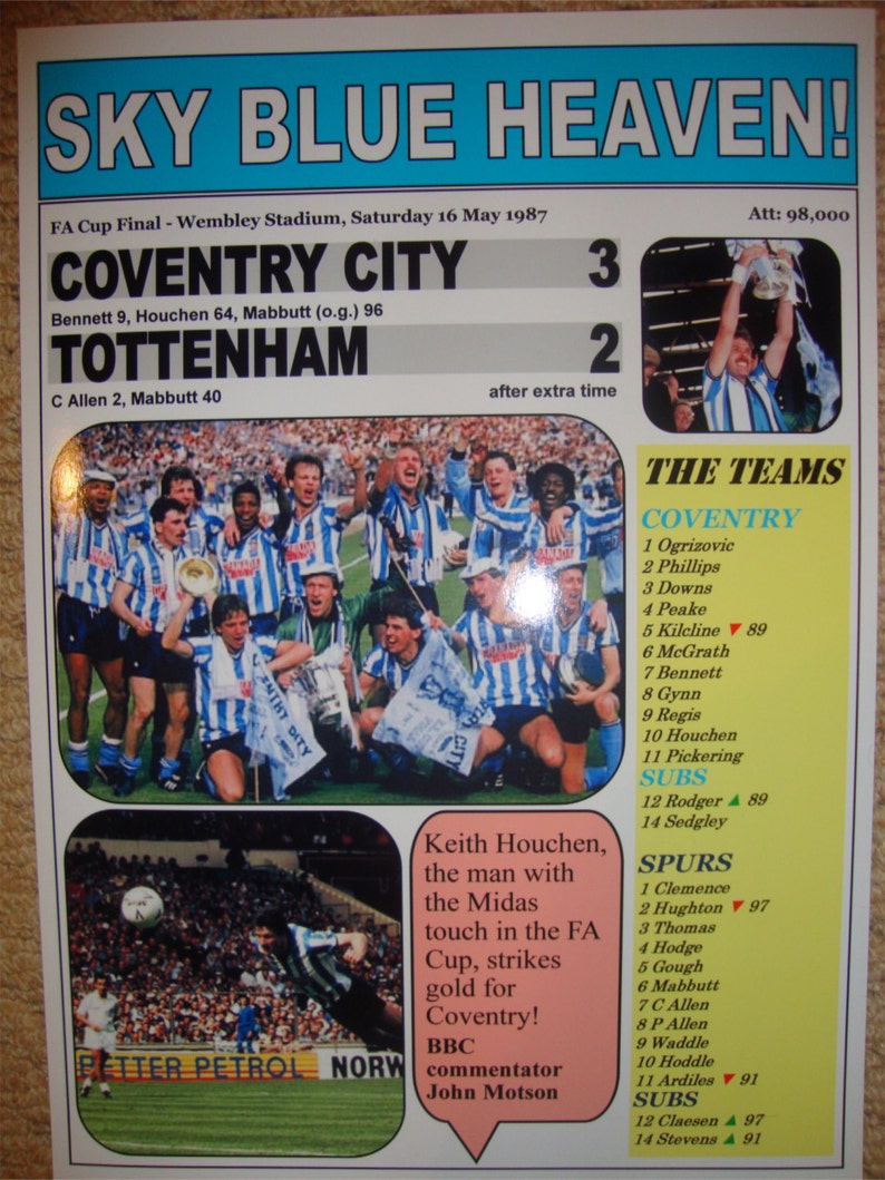 Coventry City 3 Spurs 2 1987 FA Cup Final Souvenir Print - Etsy