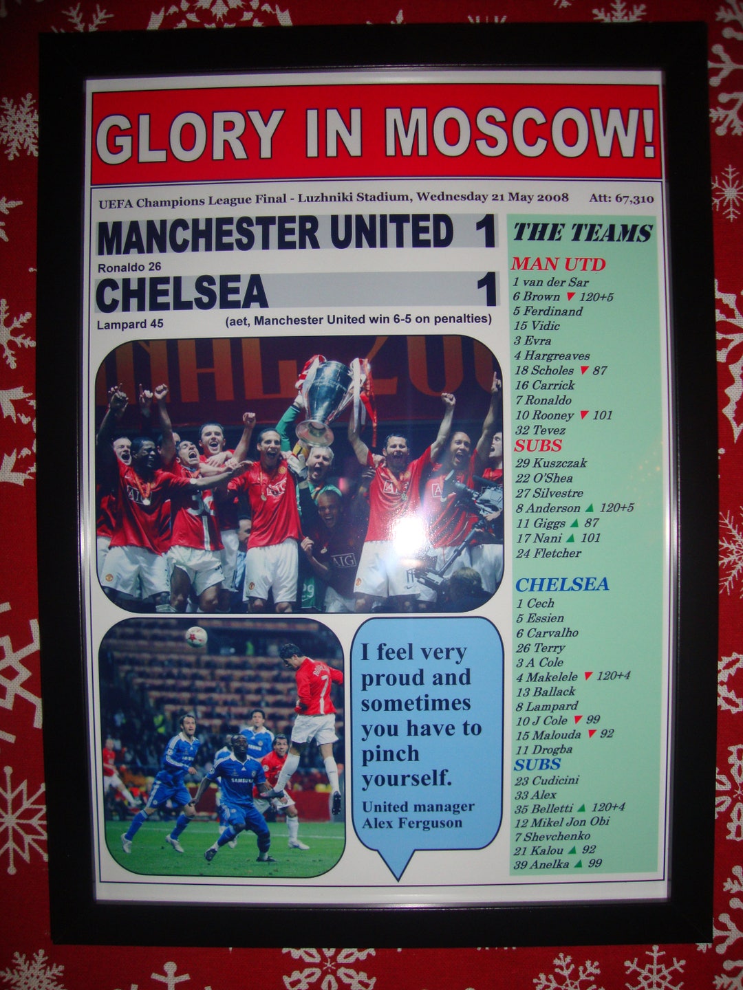 Manchester United 1 Chelsea 1 2008 Champions League Final Souvenir ...