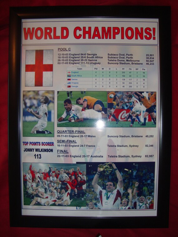 England Rugby Union World Cup Winners 2003 Souvenir Print - Etsy