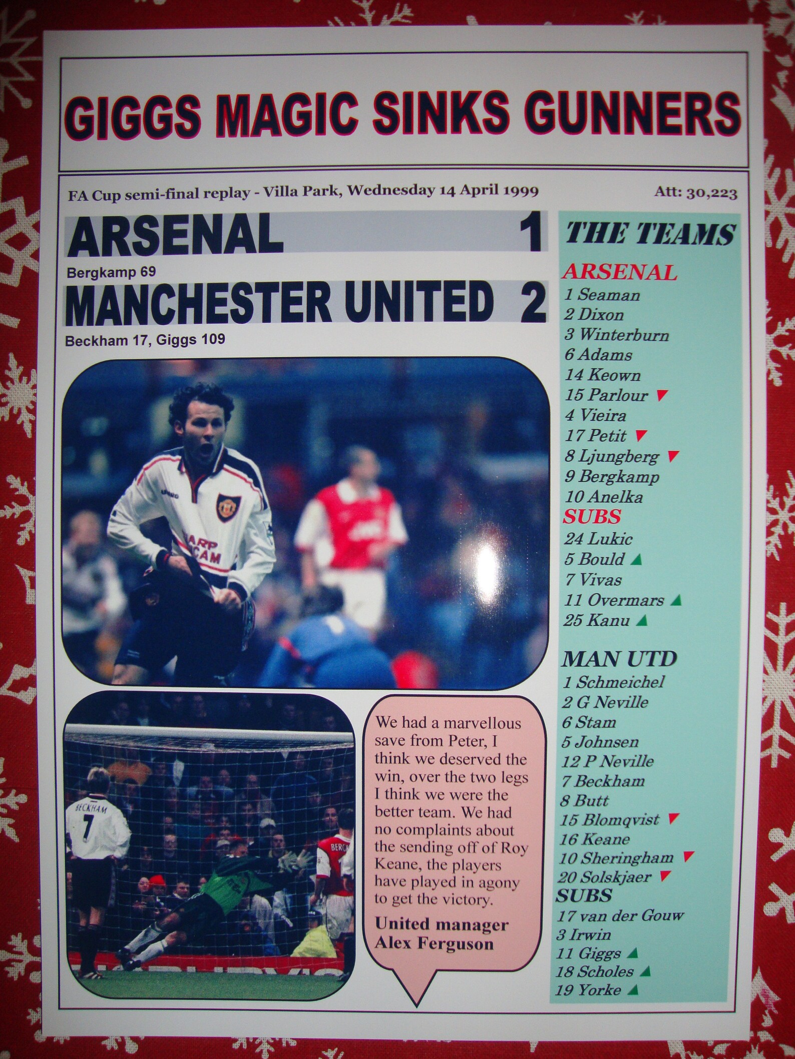 Arsenal 1 Manchester United 2 1999 FA Cup Semi-final - Etsy