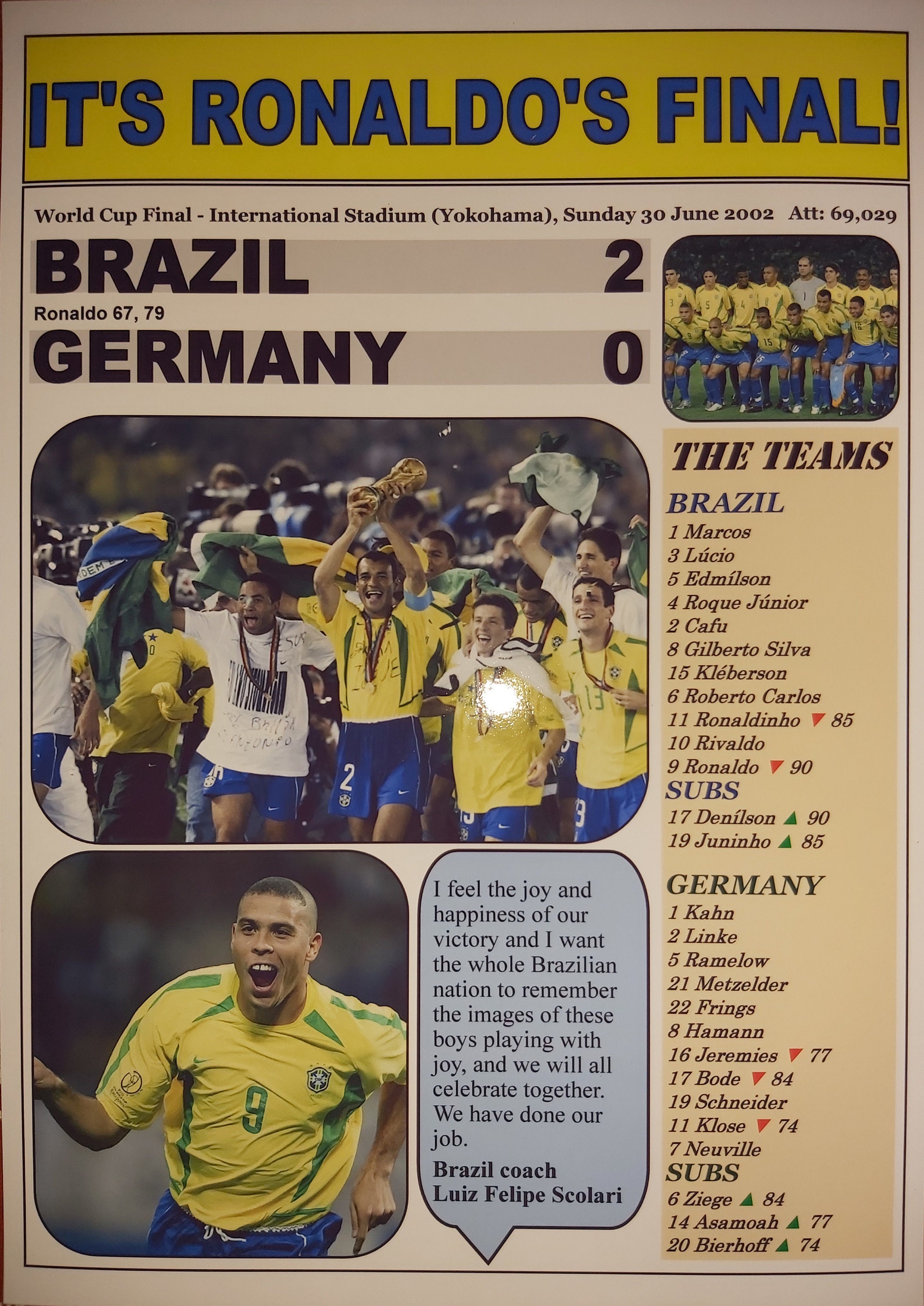 Brazil 2 Germany 0 2002 World Cup Final Souvenir Print - Etsy