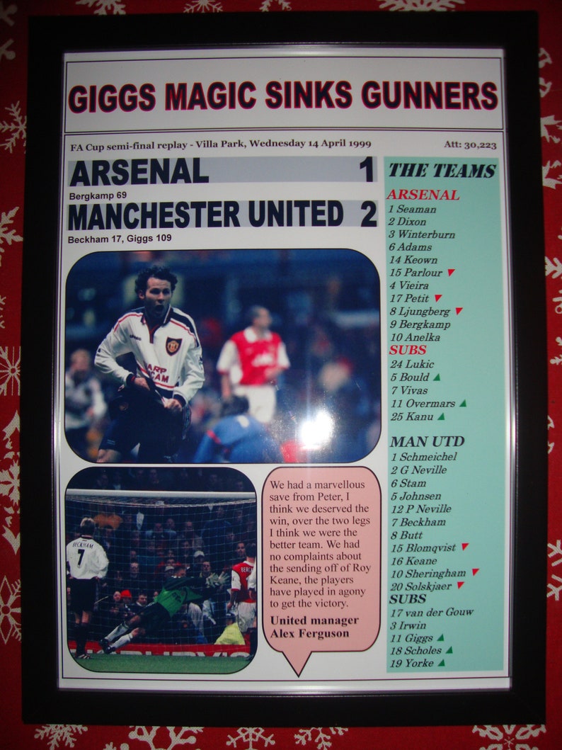 Arsenal 1 Manchester United 2 1999 FA Cup Semi-final - Etsy
