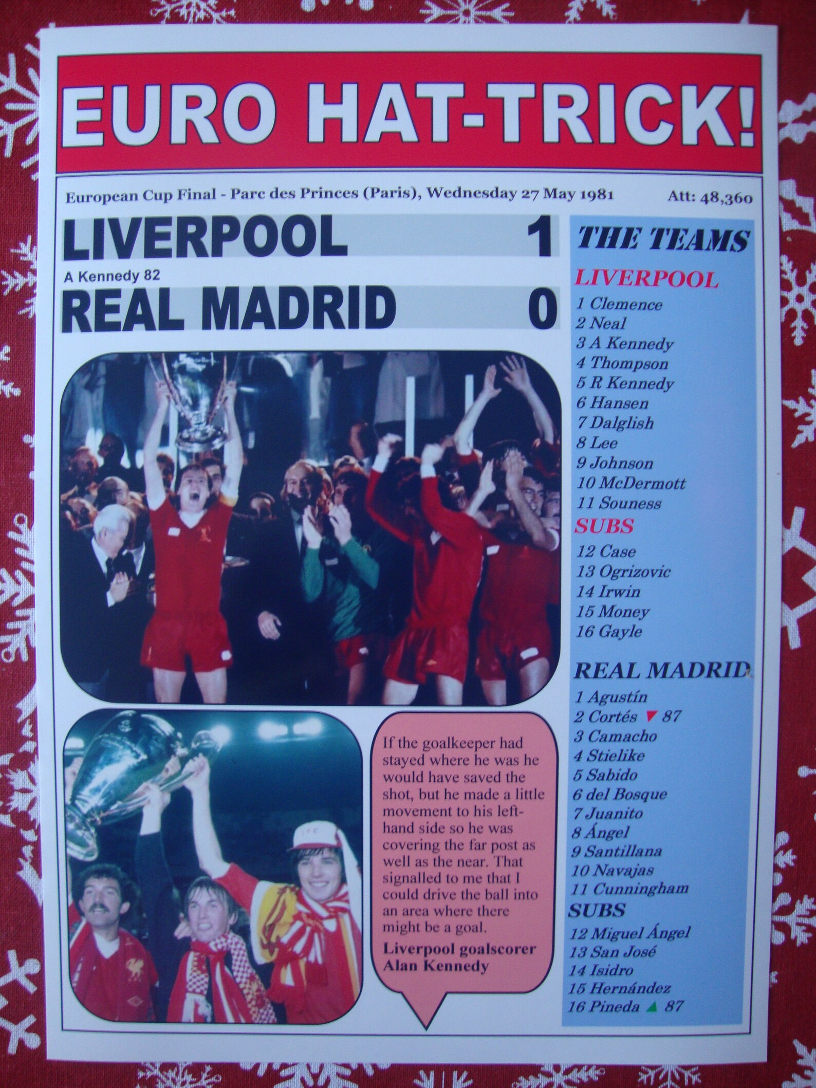 Liverpool 1 Real Madrid 0 1981 European Cup Final Souvenir - Etsy