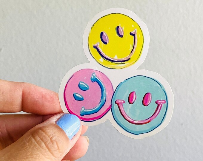 Smiley Faces | Vinyl Sticker Decal | Waterproof Weatherproof | Pastel ...