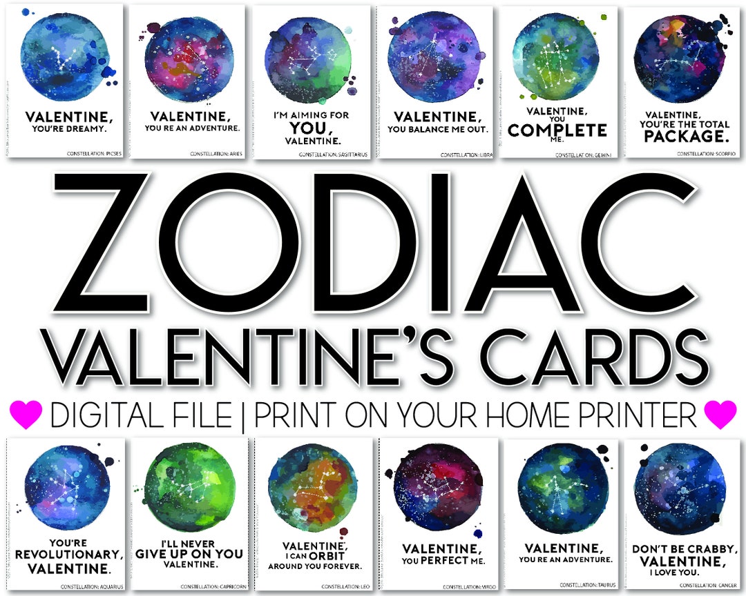 Astrology Lovers Valentines Cards Digital Download for Lovers of Space ...