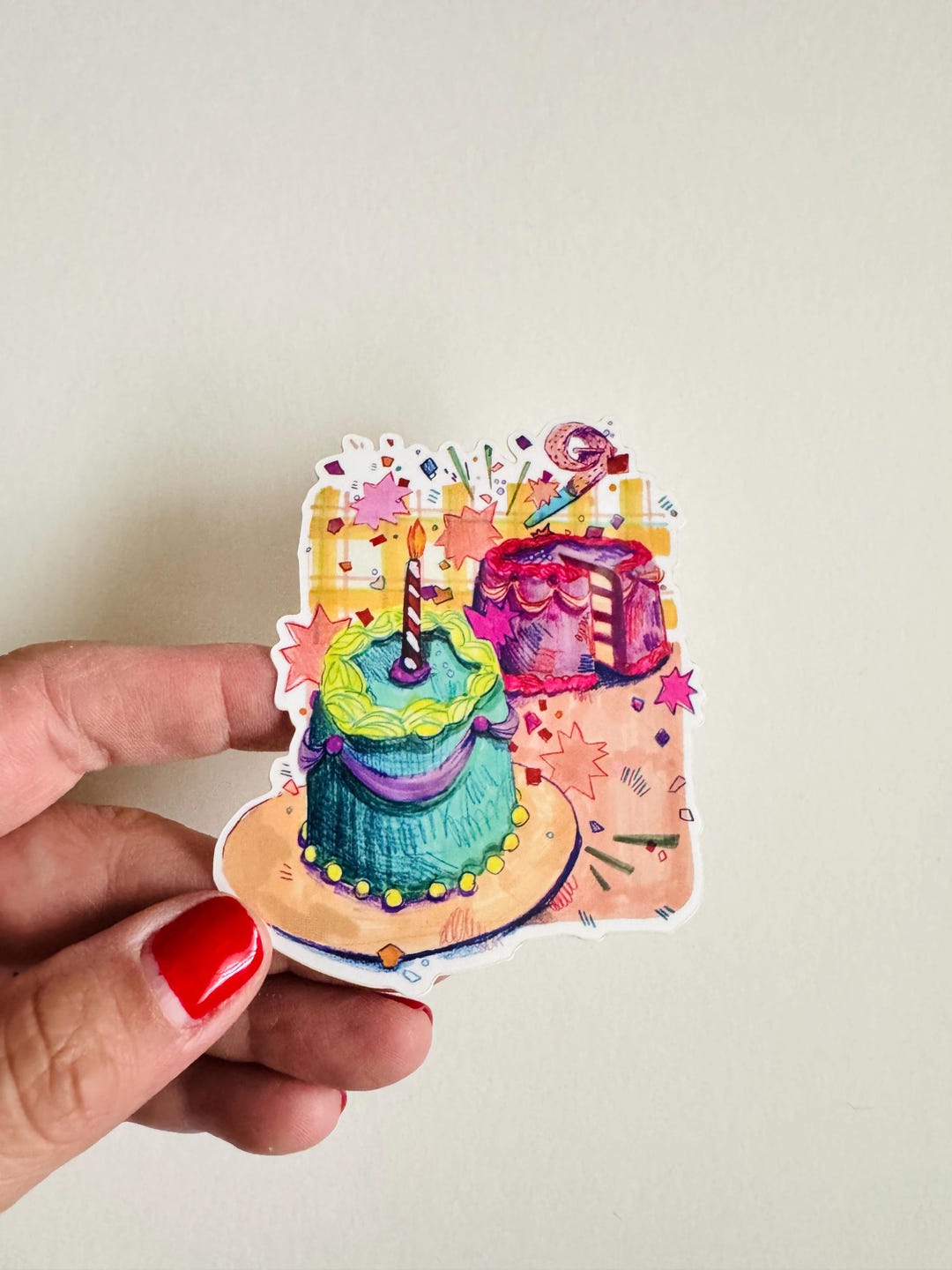 Birthday Celebration Sticker | Illustrated Sticker | Birthday Cake - Etsy