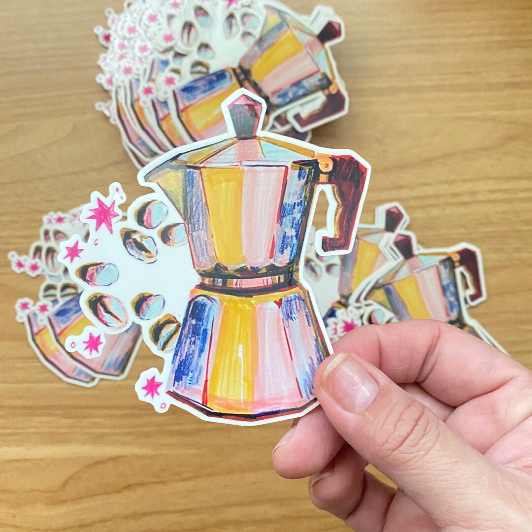 Moka Pot Coffee Beans | Hand-illustrated Large 4" Clear Vinyl Sticker ...