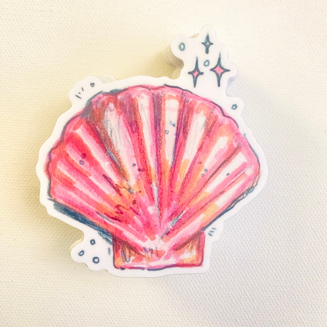 Pink Scallop Shell 3 Sticker Decal Waterproof Weatherproof Pretty Pink ...