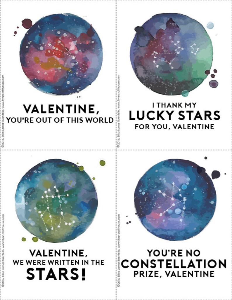 Astronomy Space Valentines Printable Cards Digital Download ...
