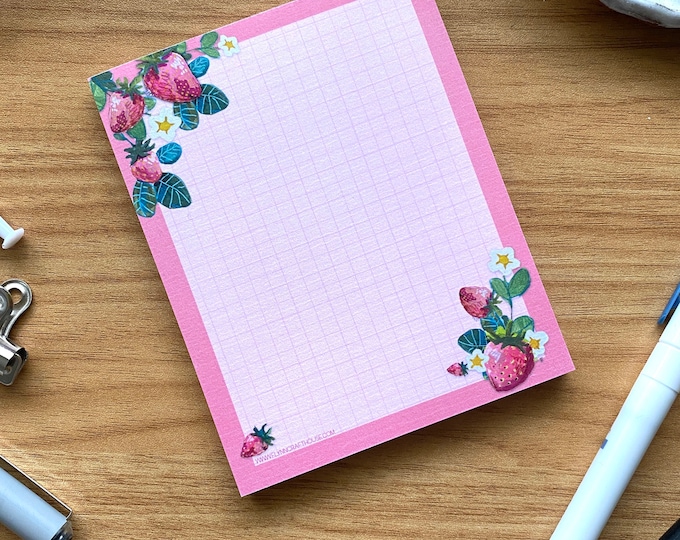 Strawberry 4x5 Notepad 50 Sheets Strawberries Flowers Cottage Core ...