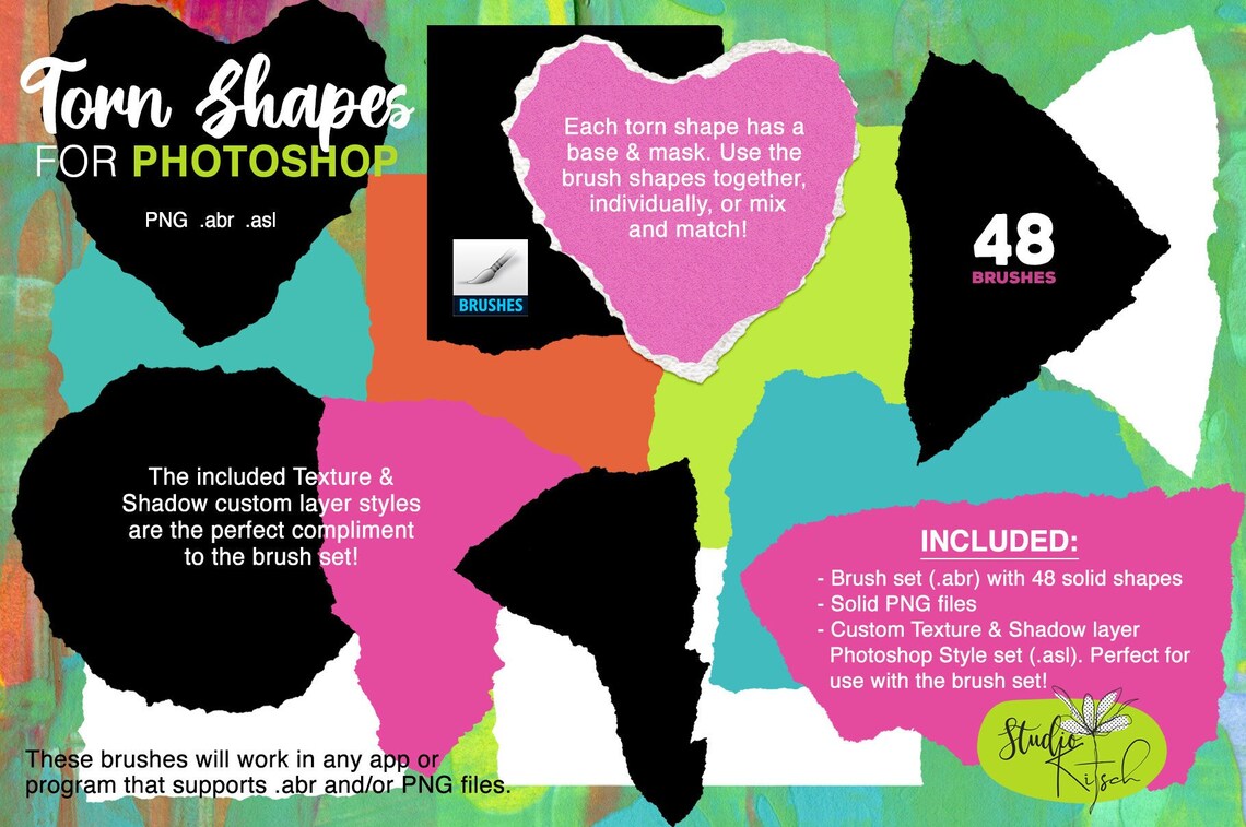 Torn Shapes Brushes & Custom Layer Styles for Photoshop - Etsy