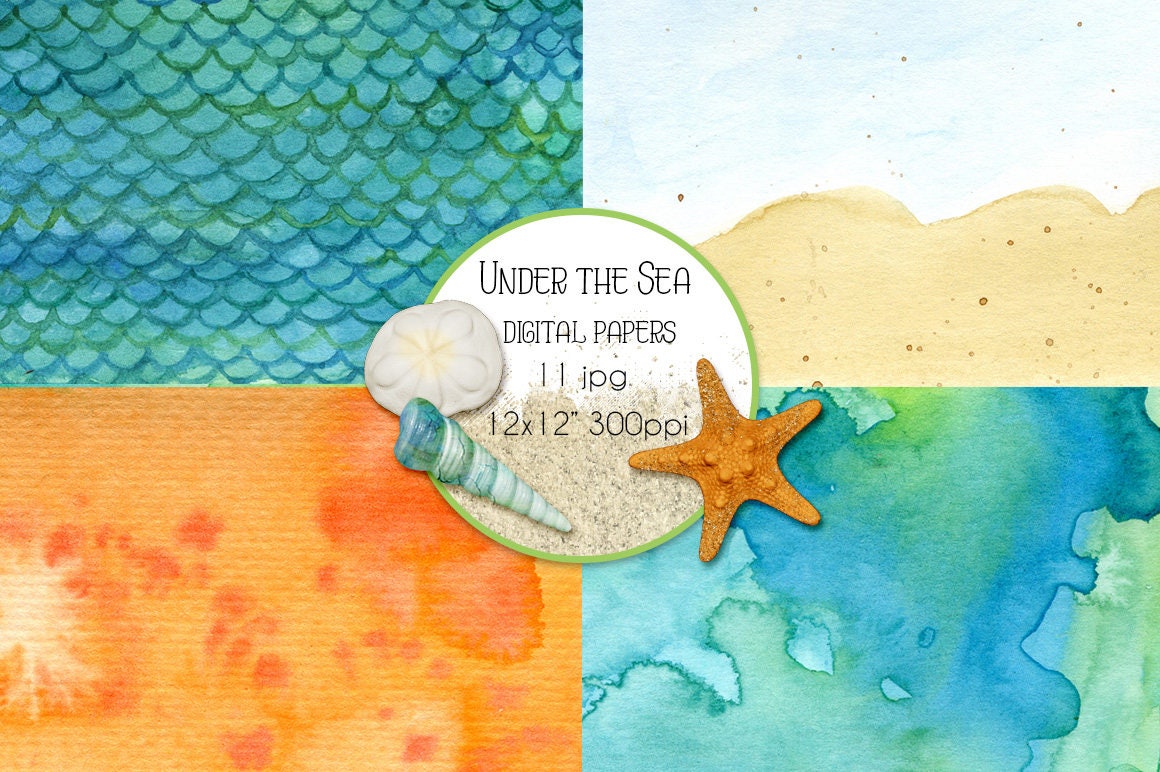Under the Sea Watercolor Textures Digital Papers Digital - Etsy