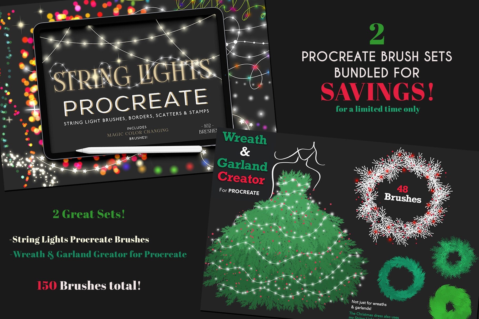String Lights & Wreath Builder Procreate Brushes BUNDLE | iPad ...