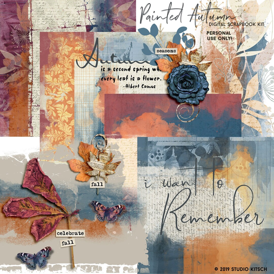 Painted Autumn Digital Scrapbooking Kit, PU, Fall Digital Papers, Fall ...