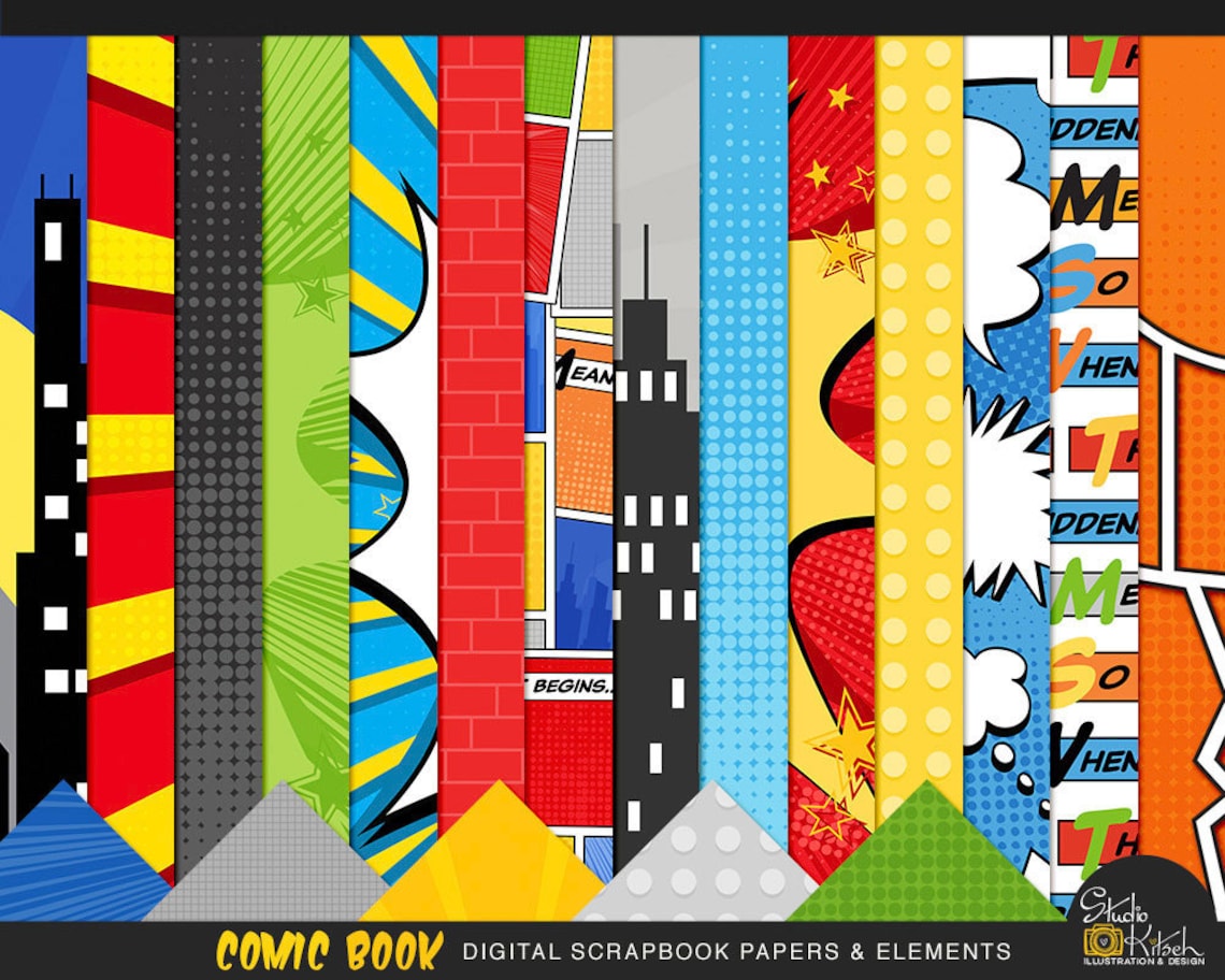 Comic Digital Scrapbooking Kit, Personal Use Only, Comic Digital Papers ...