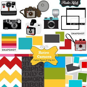 Retro Camera Clip-art and digital paper set scrapbooking | Etsy