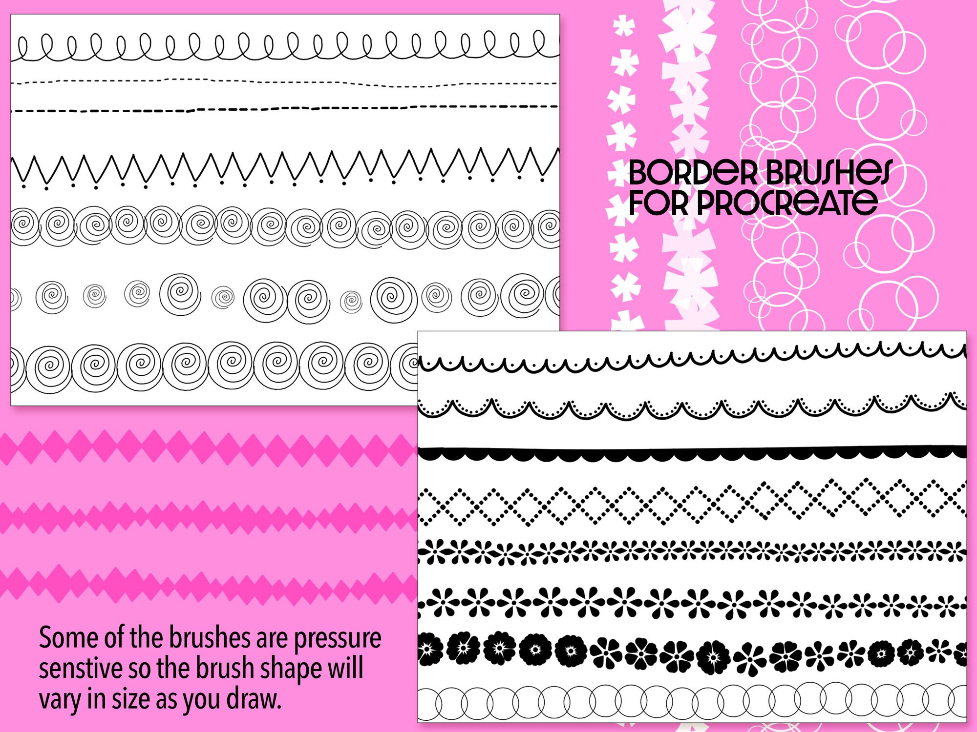 Border Brushes for Procreate Dynamic Brushes iPad Retro Flowers Create Borders and More Pressure ...