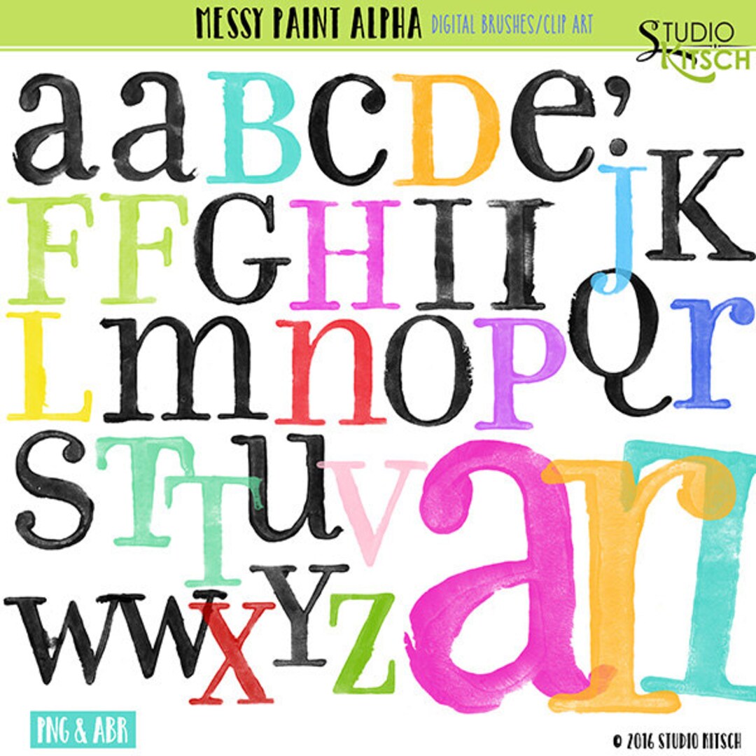 Messy Paint Alpha Digital Brushes + Png, .abr, Digital Stamps, Graphics ...