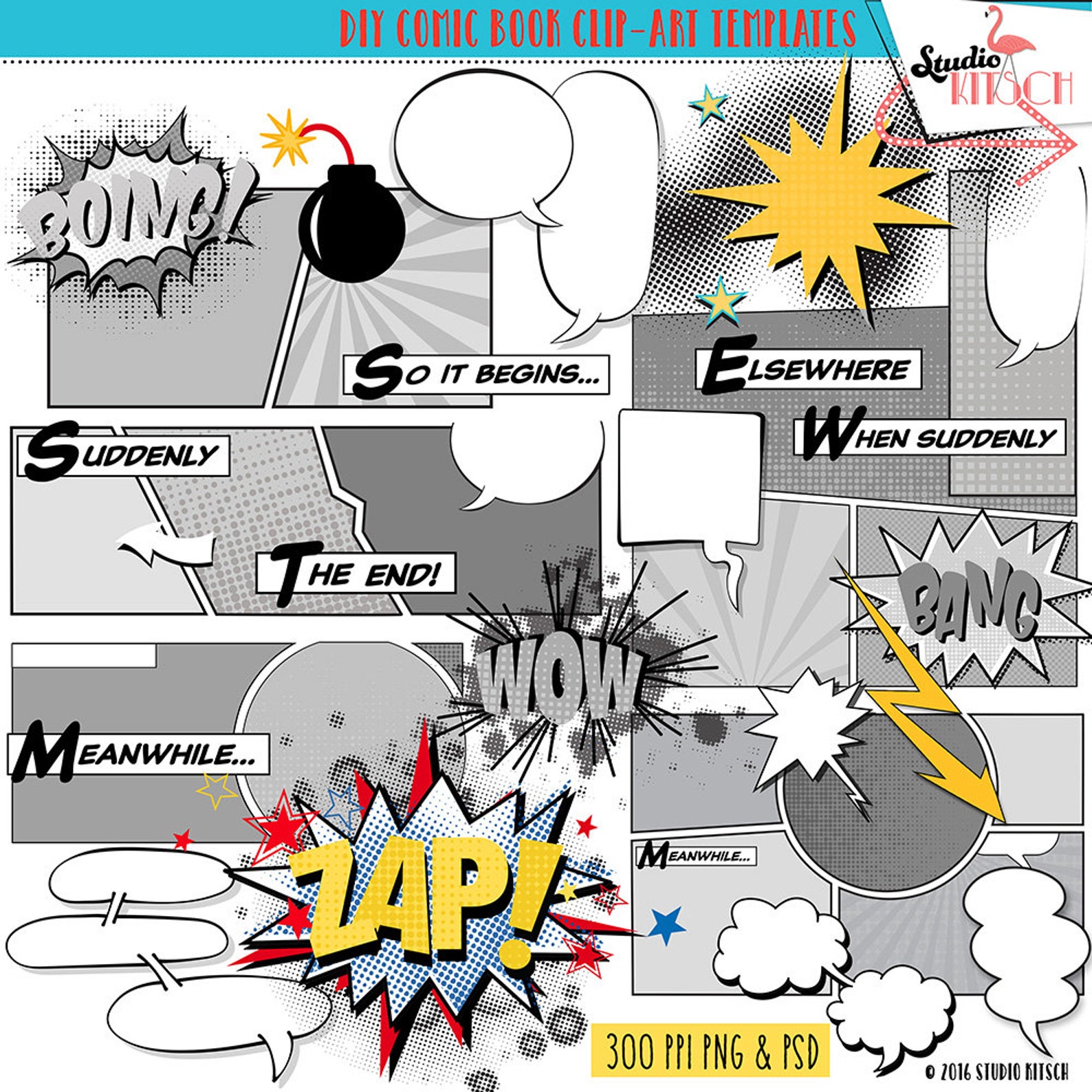 Comic Book Clip Art, Templates, Comic Strip, Superhero, Cartoon ...